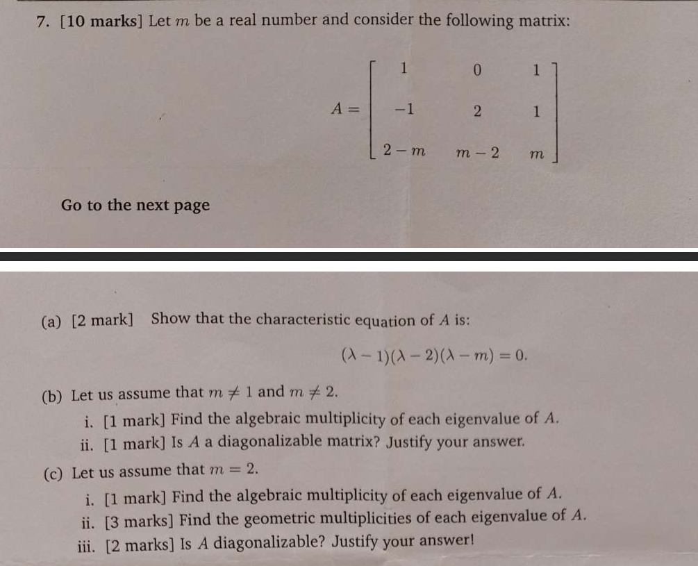 Solved 7. [ 10 marks] Let m be a real number and consider | Chegg.com