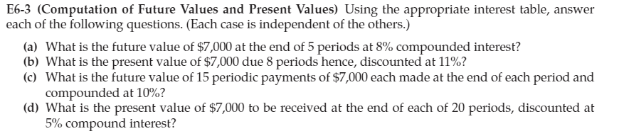 Solved E6-3 (Computation of Future Values and Present | Chegg.com