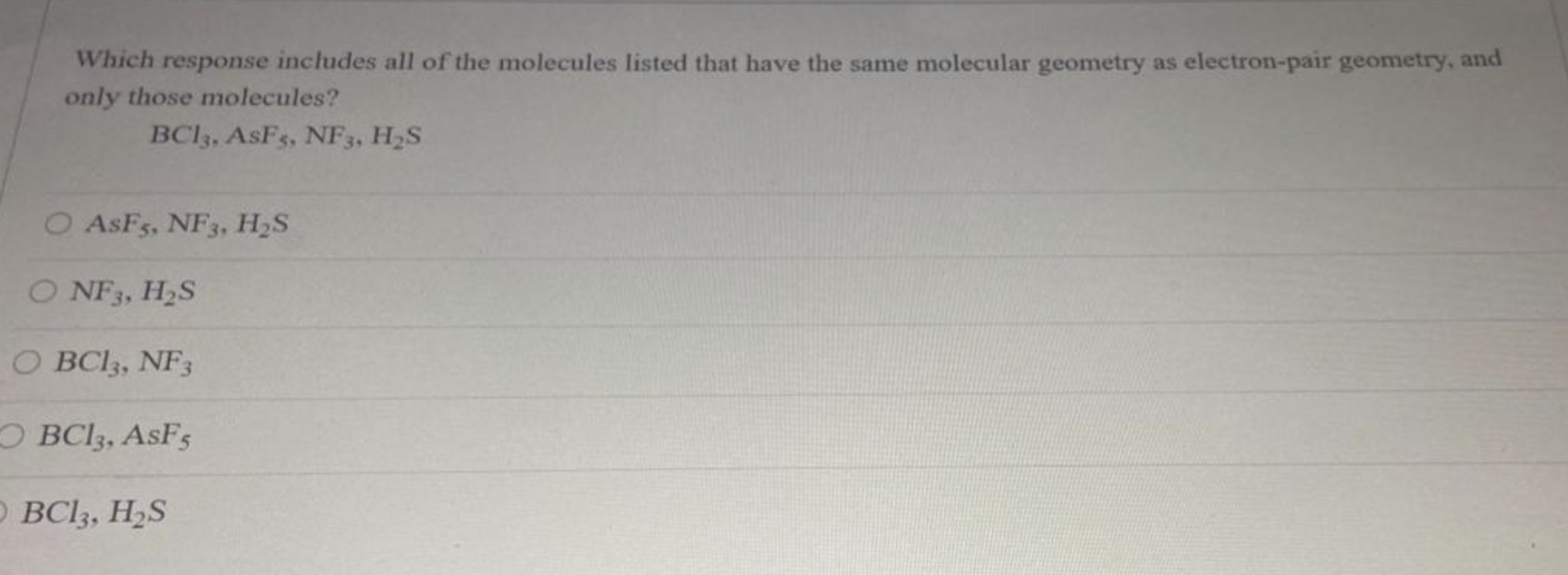 Solved Which response includes all of ﻿the molecules listed | Chegg.com