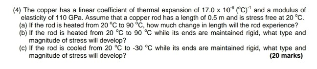 Solved (4) The copper has a linear coefficient of thermal | Chegg.com
