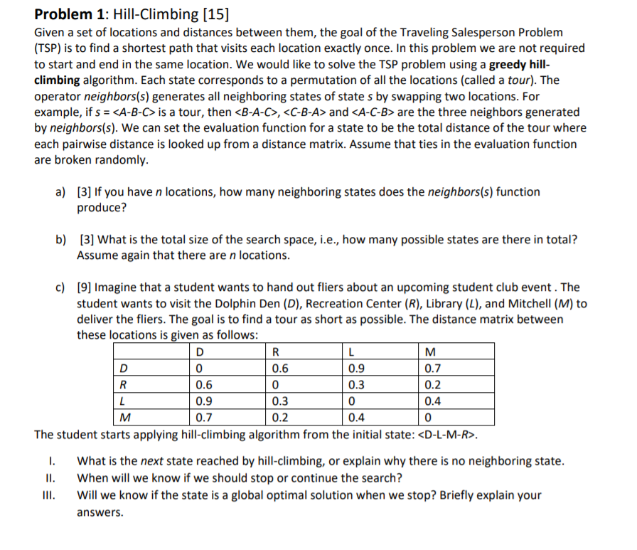 Solved Problem 1: Hill-Climbing [15] Given a set of | Chegg.com