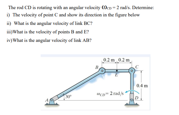 Solved The rod CD is rotating with an angular velocity cp = | Chegg.com