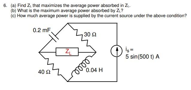 Solved 6. (a) Find Z that maximizes the average power | Chegg.com