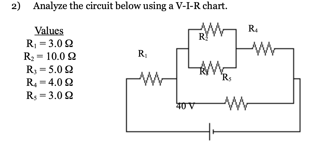 Solved 2) Analyze the circuit below using a V-I-R chart. R4 | Chegg.com