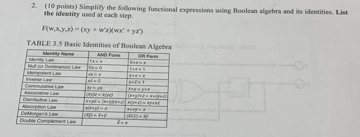 Solved 2 10 Points Simplify The Following Functional