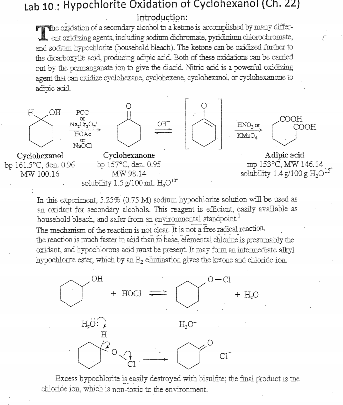 Solved Propose another method of oxidation for cyclohexanol | Chegg.com