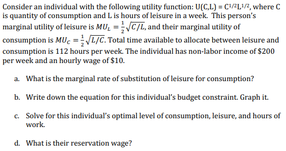 Consider an individual with the following utility | Chegg.com