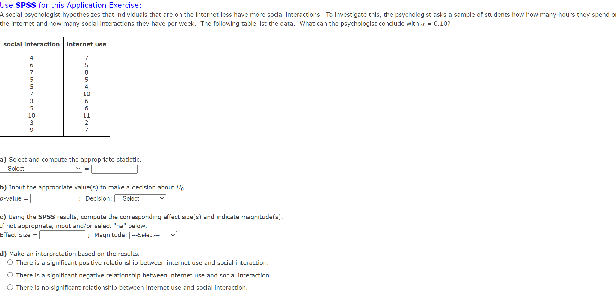 Solved Use SPSS for this Application Exercise: the internet | Chegg.com