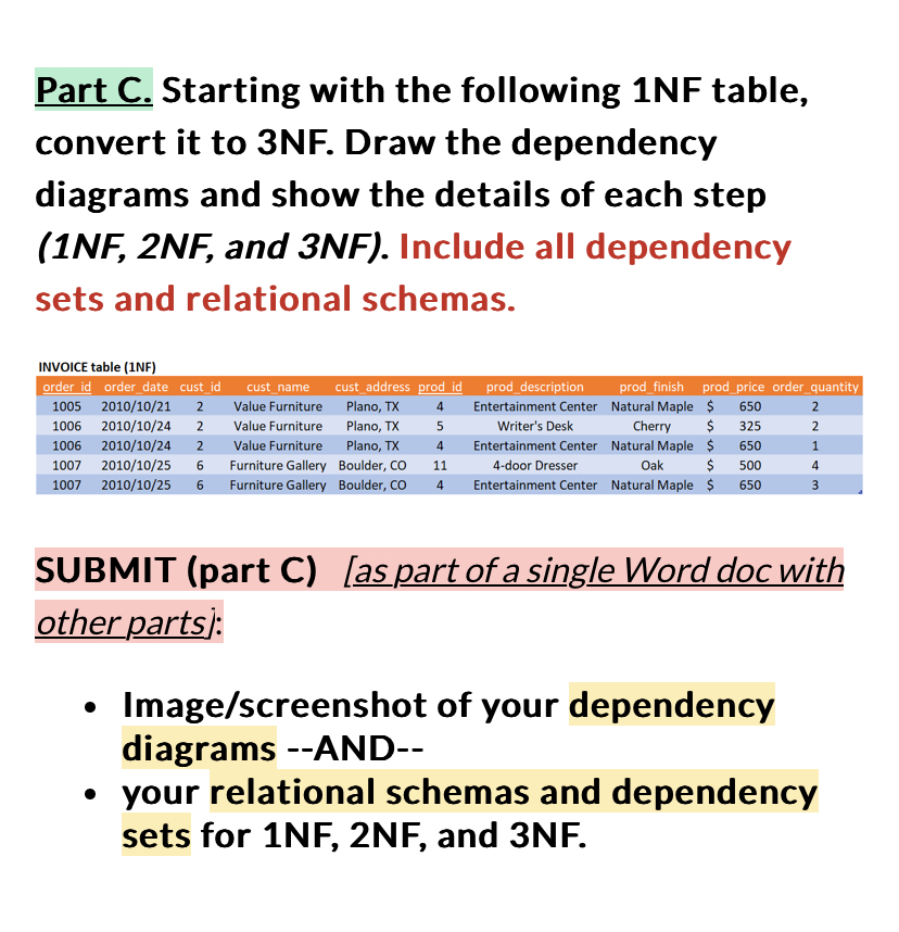 Solved Part C. Starting with the following 1NF table, | Chegg.com