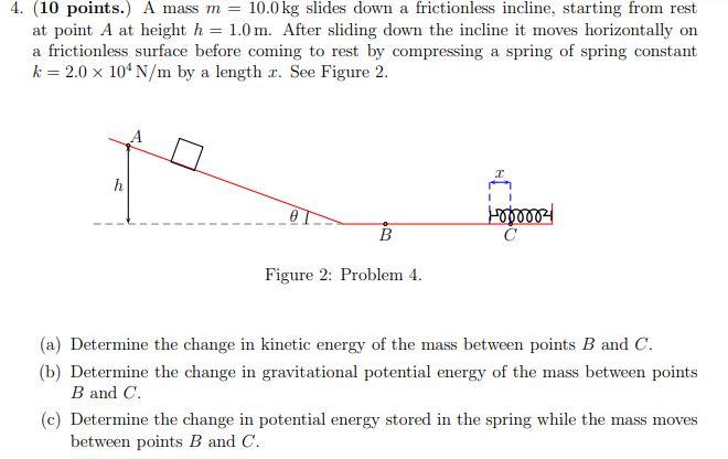 Solved 4. (10 points.) A mass m = 10.0 kg slides down a | Chegg.com