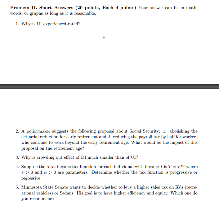 Solved Problem II. Short Answers (20 points, Each 4 points) | Chegg.com