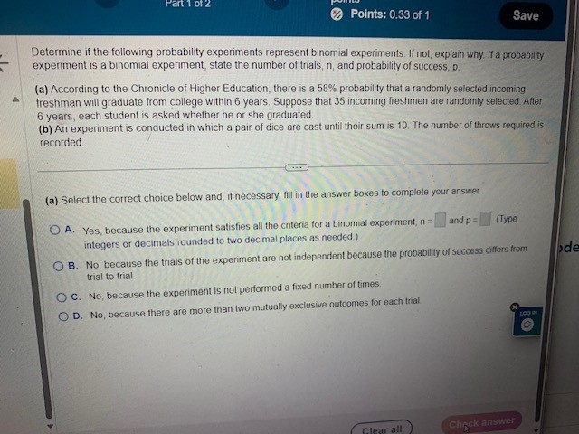 Solved Determine if the following probability experiments | Chegg.com