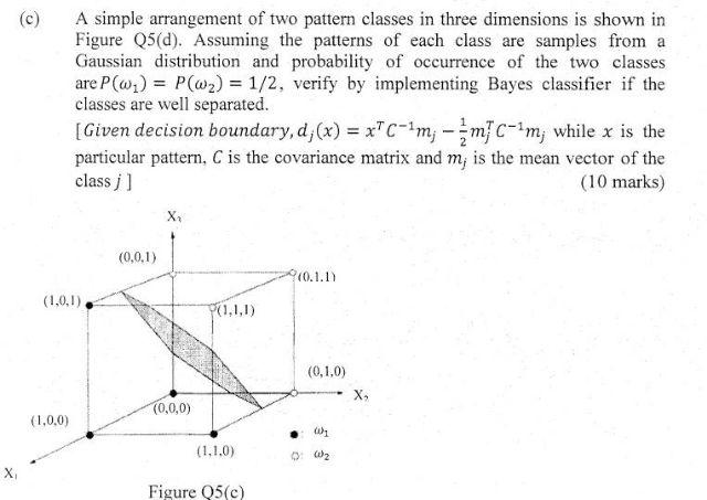 Solved A simple arrangement of two pattern classes in three | Chegg.com