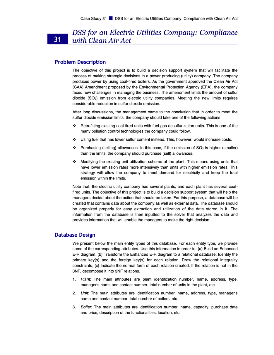 DSS for an Electric Utilities Company: Compliance 31 | Chegg.com