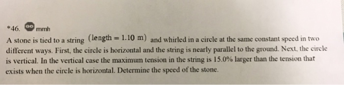 Solved A stone is tied to a string length 1.10 m) and | Chegg.com