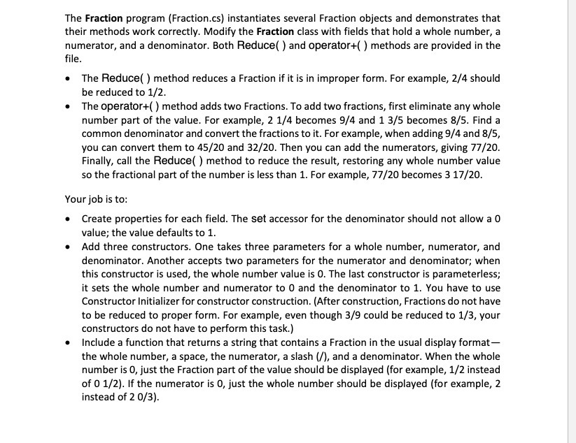 Solved The Fraction program (Fraction.cs) instantiates | Chegg.com