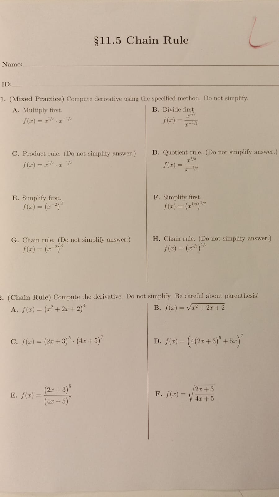 Solved ID:(Mixed Practice) ﻿Compute derivative using the | Chegg.com