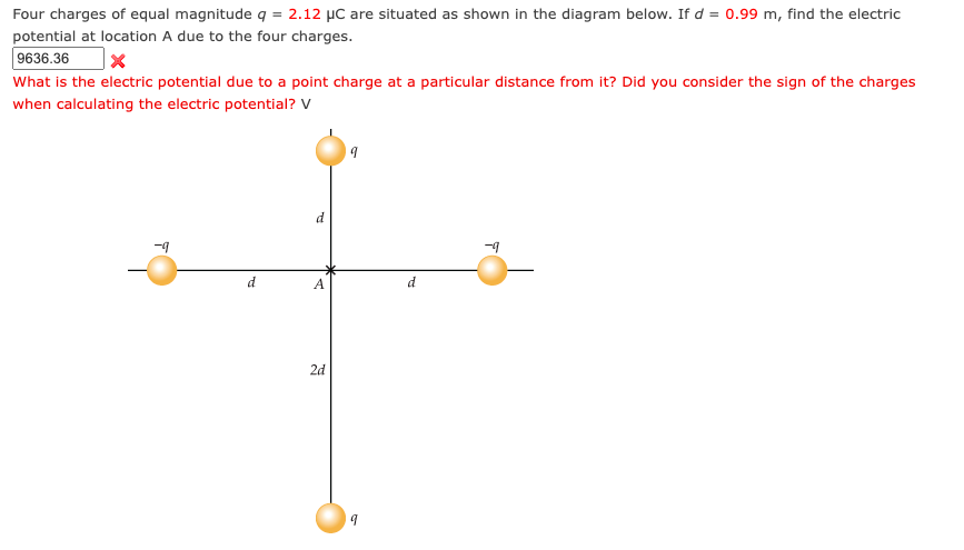 Solved Four charges of equal magnitude q=2.12μC are situated | Chegg.com