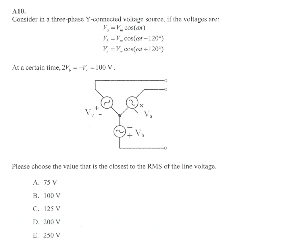 Solved A10. Consider in a three-phase Y-connected voltage | Chegg.com