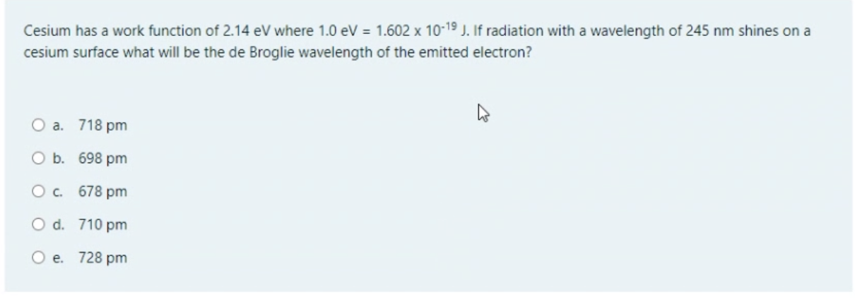 Solved Cesium has a work function of 2.14 eV where 1.0 eV = | Chegg.com