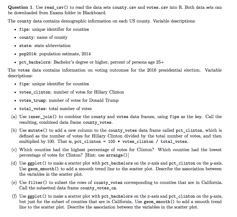 Question 1. Use read_csv) to read the data sets | Chegg.com