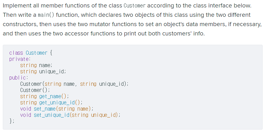 Implement All Member Functions Of The Class Customer 