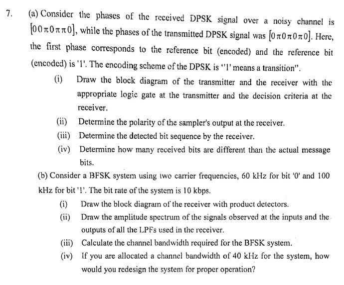 Solved (a) Consider the phases of the received DPSK signal | Chegg.com