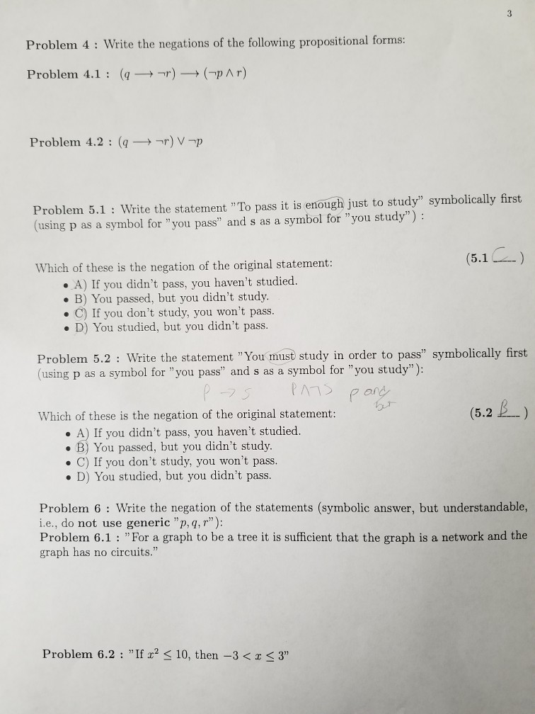 Solved Problem 4: Write the negations of the following | Chegg.com