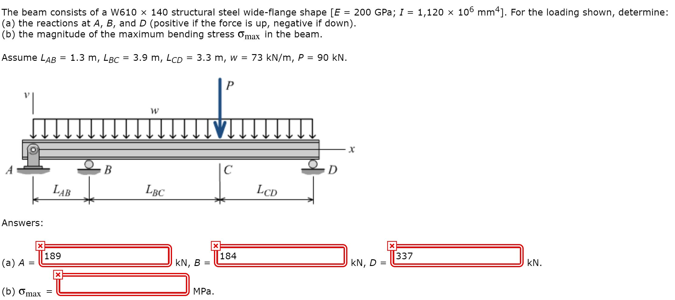 Solved The beam consists of a W610 x 140 structural steel | Chegg.com