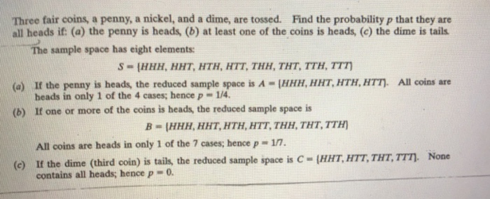 Solved Three fair coins, a penny, a nickel, and a dime, are | Chegg.com