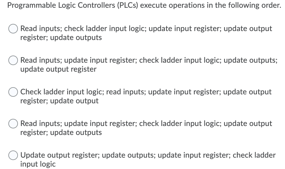 Solved Programmable Logic Controllers (PLCs) execute | Chegg.com