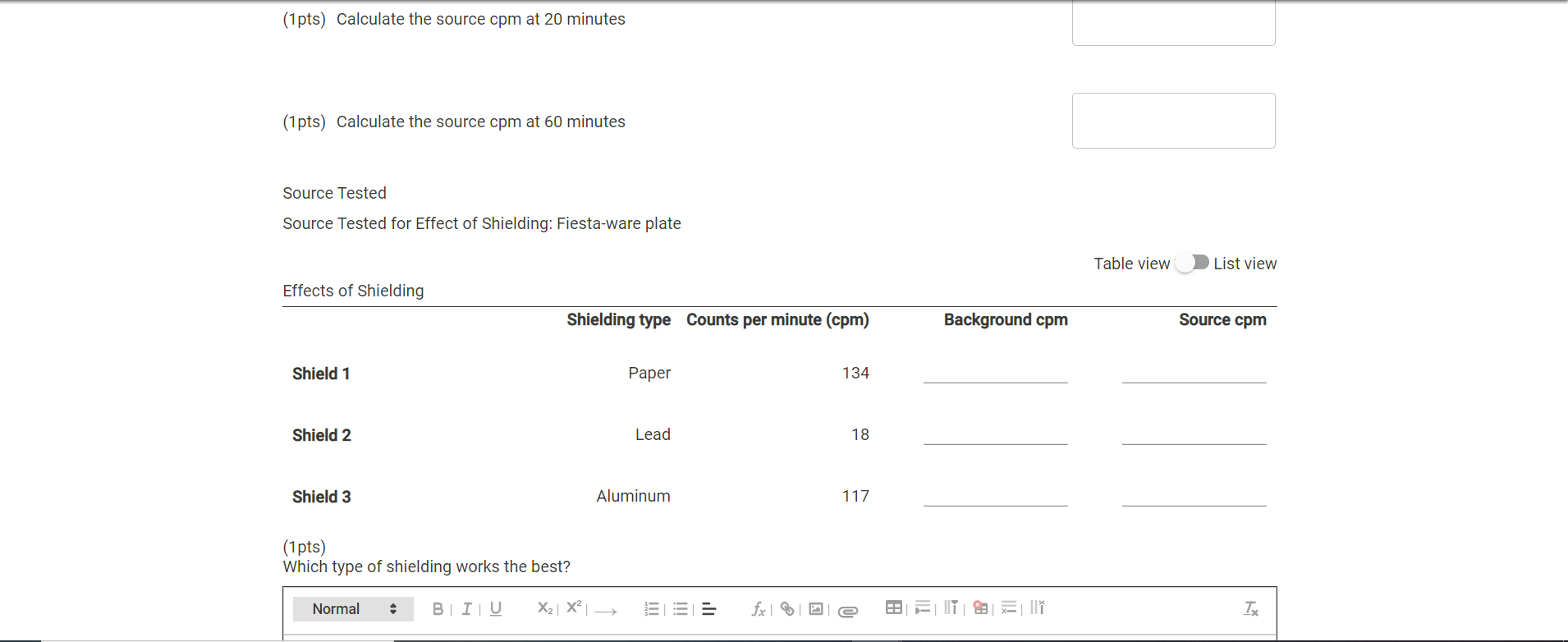 Solved Data And Report Submission - Nuclear Radiation (2pts) | Chegg.com
