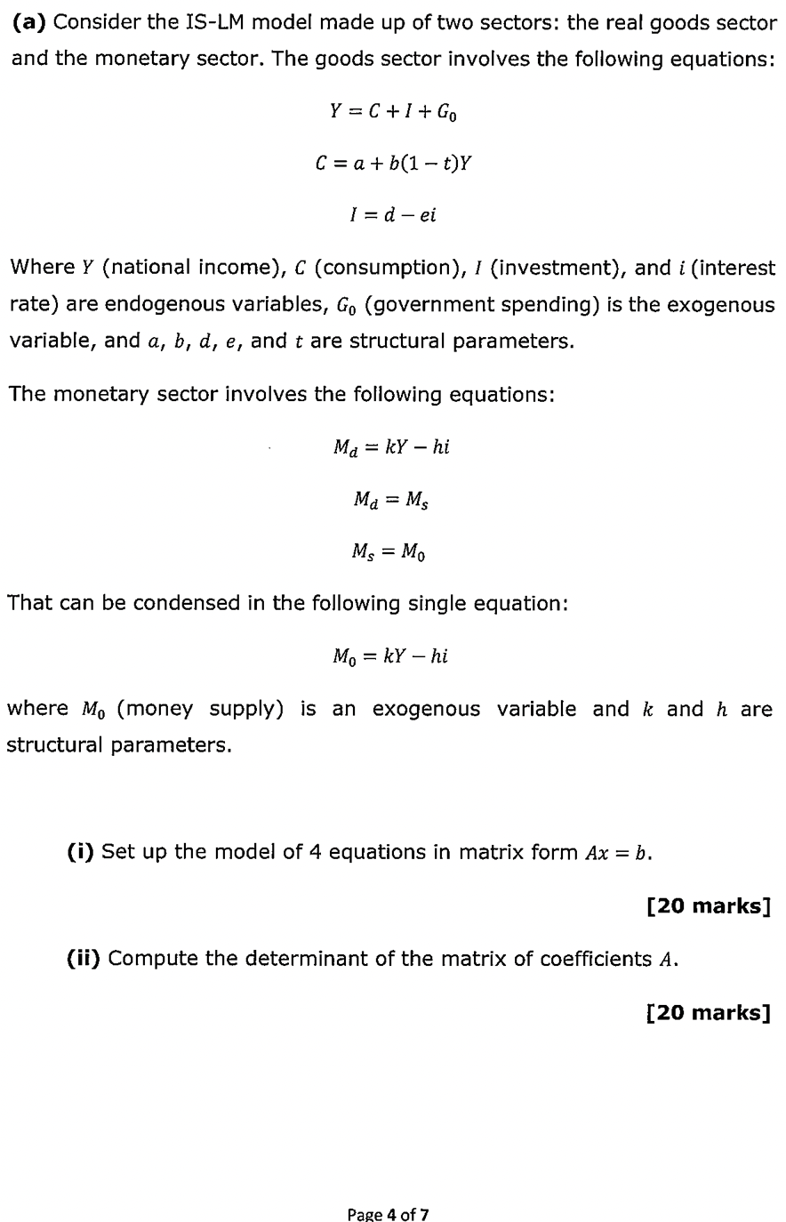Solved (a) ﻿Consider the IS-LM model made up of two sectors: | Chegg.com
