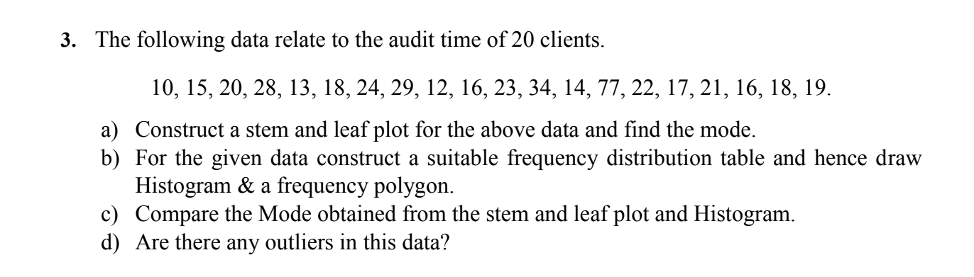 Solved The following data relate to the audit time of 20 | Chegg.com