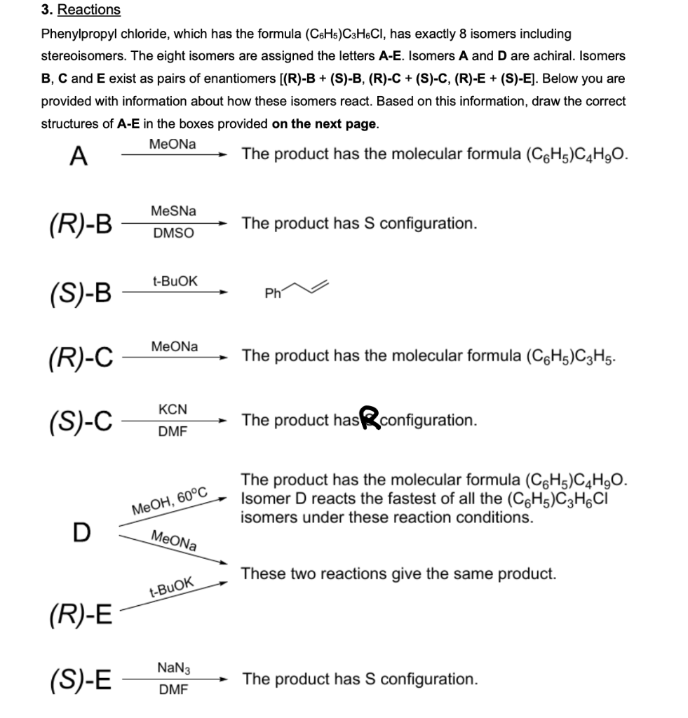 Solved 3. Reactions Phenylpropyl chloride, which has the | Chegg.com