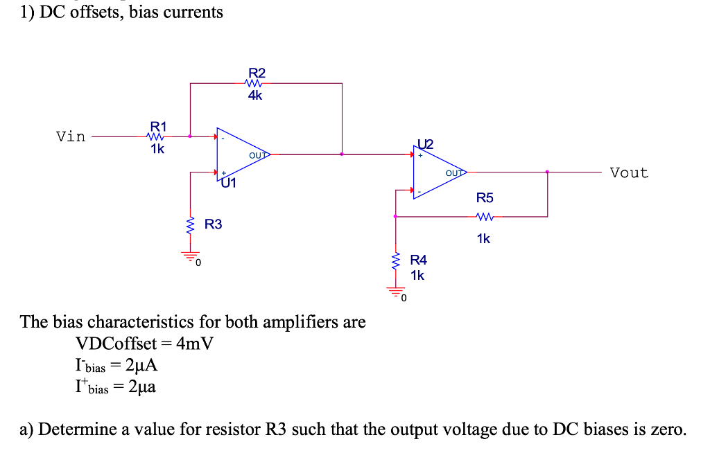 Solved 1) DC offsets, bias currents The bias characteristics | Chegg.com