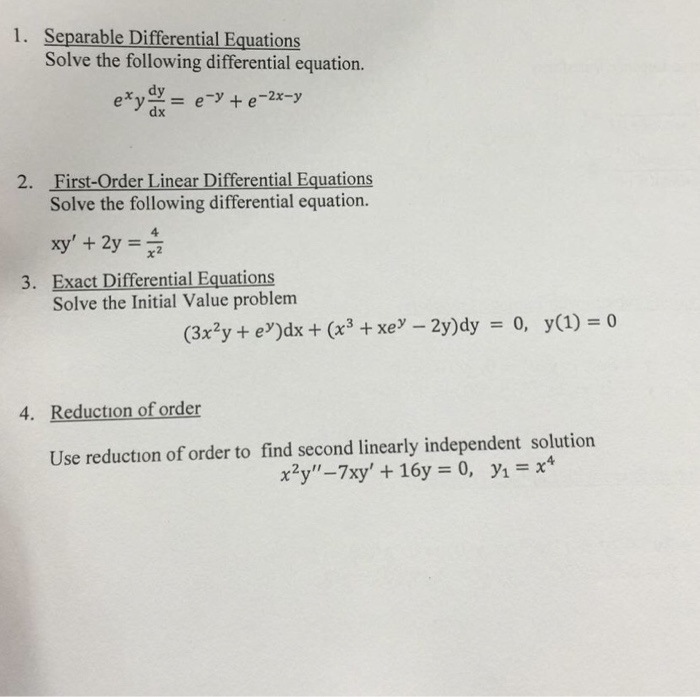 Solved 1. Separable Differential Equations Solve the | Chegg.com