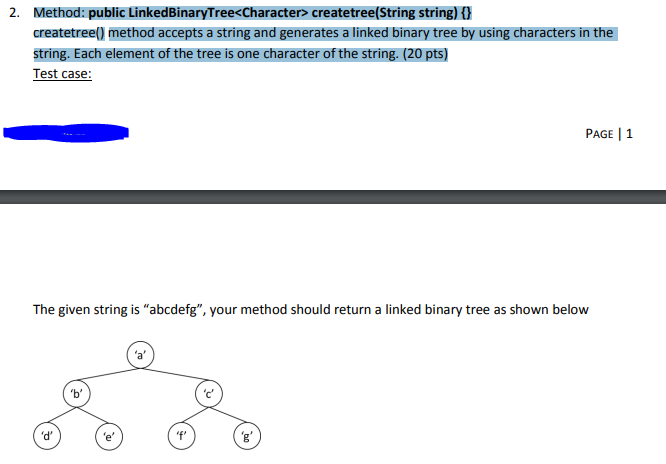 Solved 2 Method Public Linkedbinarytree Createtreestring 