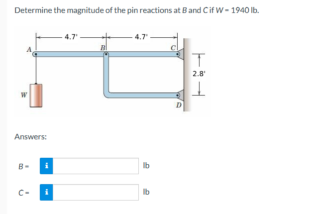 Solved Determine The Magnitude Of ﻿the Pin Reactions At B