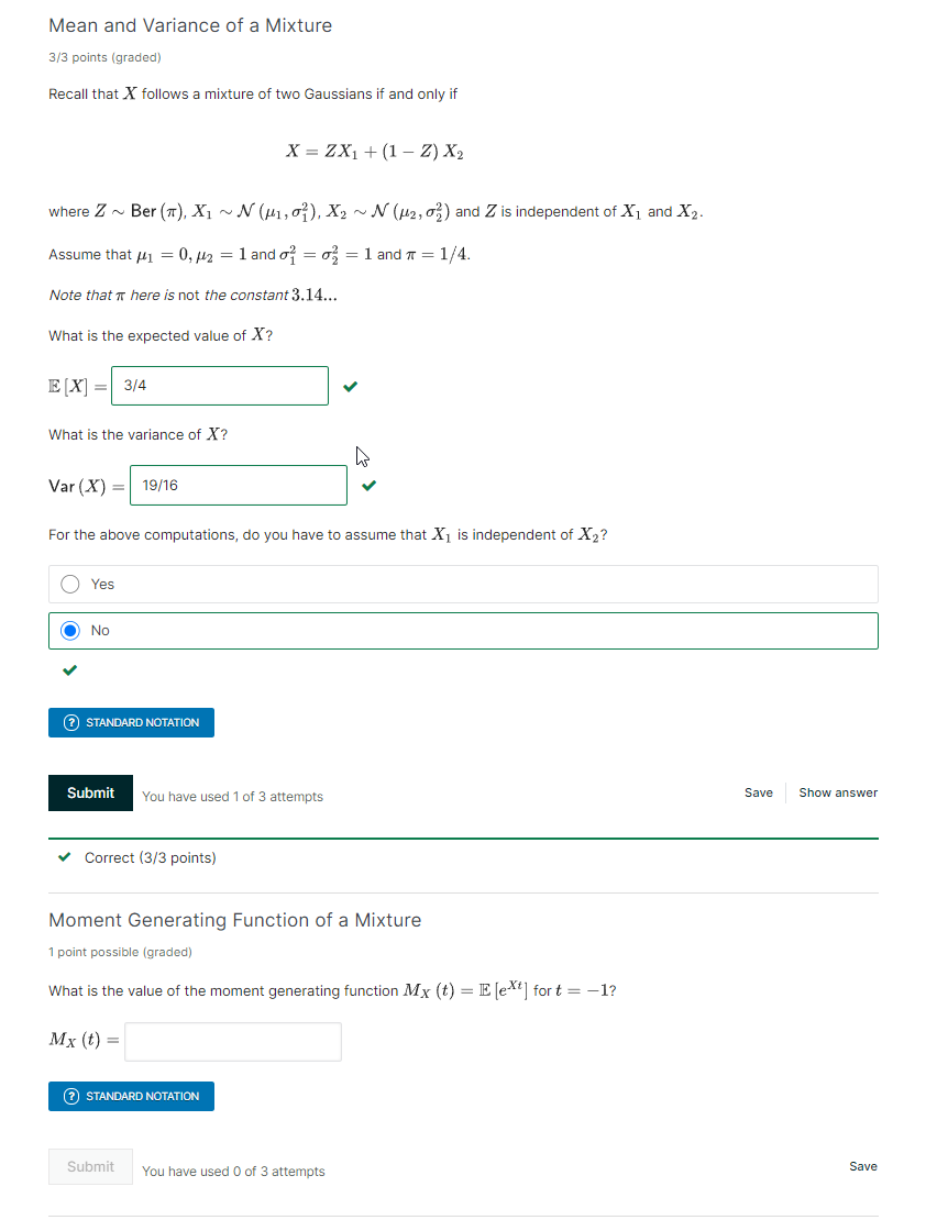 Solved Mean and Variance of a Mixture 3/3 points (graded) | Chegg.com