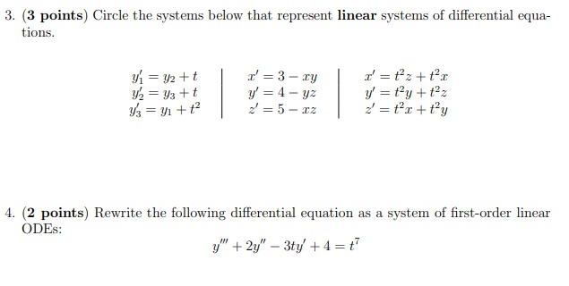 Solved 3. (3 points) Circle the systems below that represent | Chegg.com