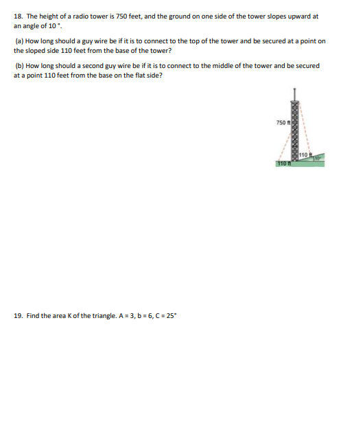 Solved Need help with 18 and 19. The height of a radio tower | Chegg.com