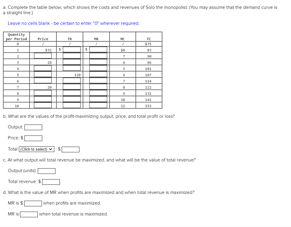 Solved a. ﻿Complete the table below, which shows the costs | Chegg.com