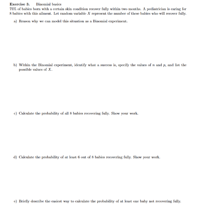 Solved Exercise 3. ﻿Binomial basics\( 75 \% \) ﻿of babies | Chegg.com