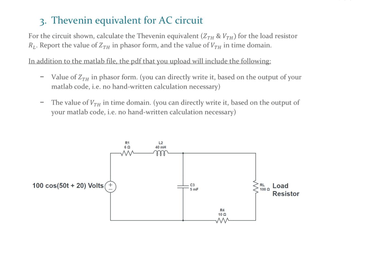 Solved 3. Thevenin equivalent for AC circuit For the circuit | Chegg.com