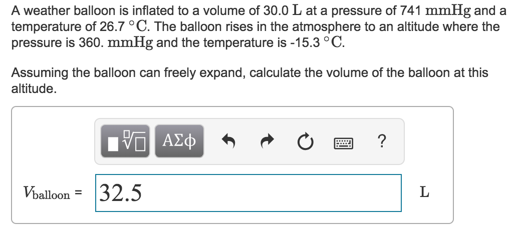 Solved A weather balloon is inflated to a volume of 30.0 L | Chegg.com