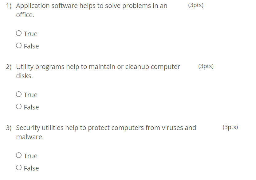 Solved (3pts) 1) Application software helps to solve | Chegg.com