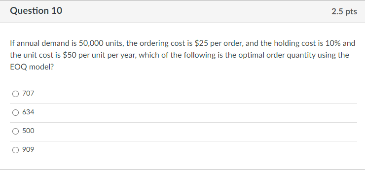 If annual demand is 50,000 units, the ordering cost | Chegg.com