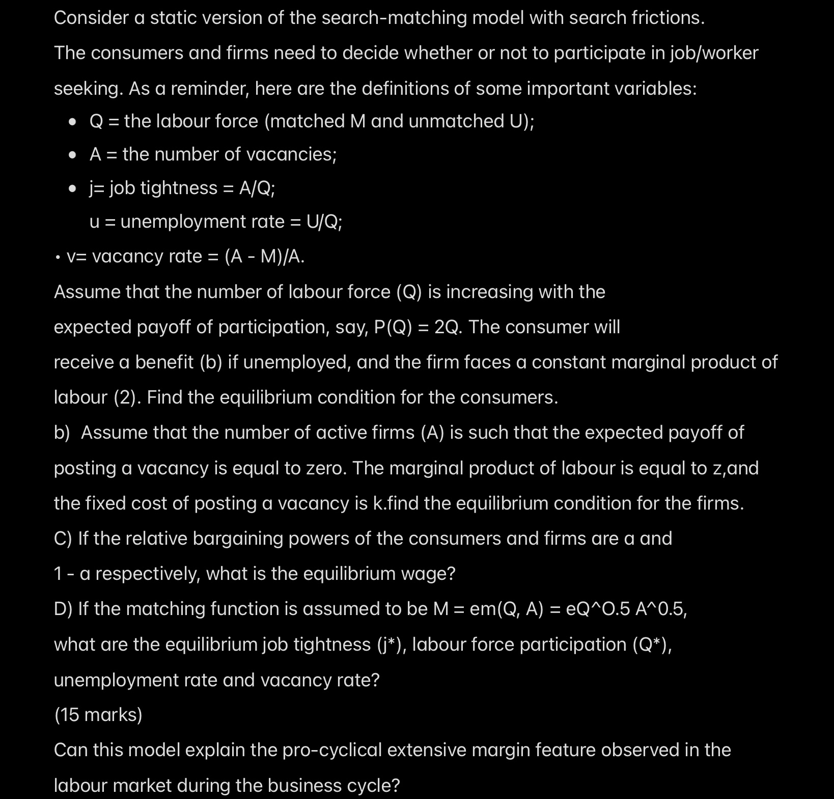 Solved Consider a static version of the search-matching | Chegg.com