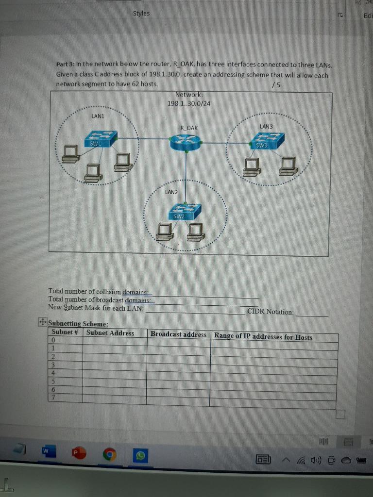 Solved Styles Edi Part 3: In the network below the router, R | Chegg.com